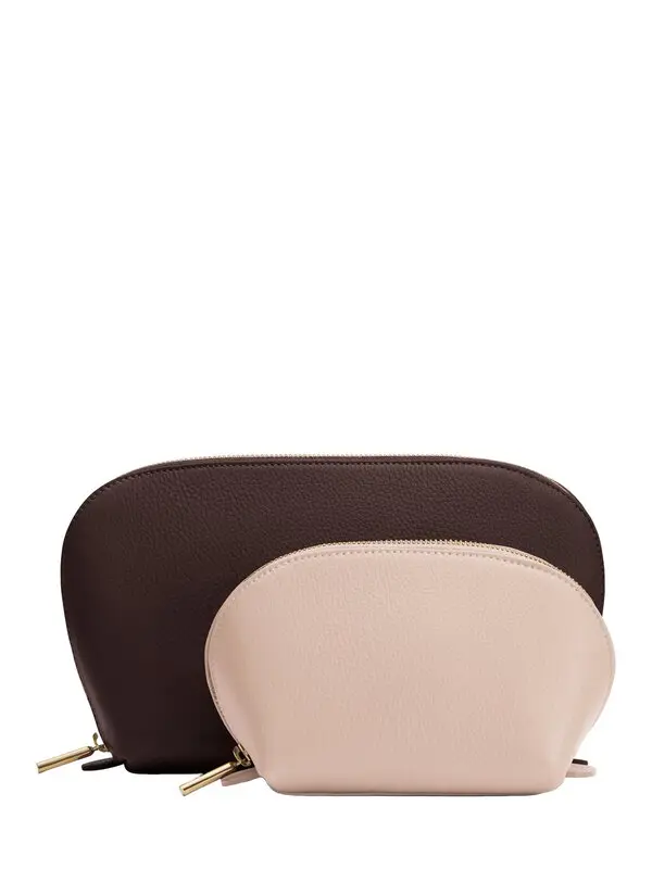 Cuyana Pebbled Leather Travel Case Set - Cocoa/blush