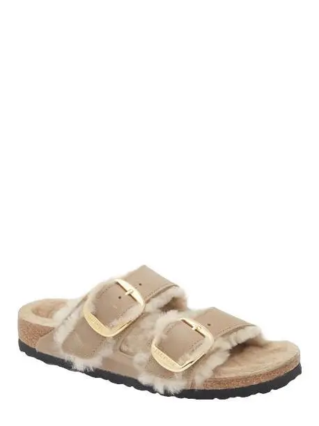 BIRKENSTOCK Arizona Big Buckle Genuine Shearling Lined Sandal - Tobacco Brown