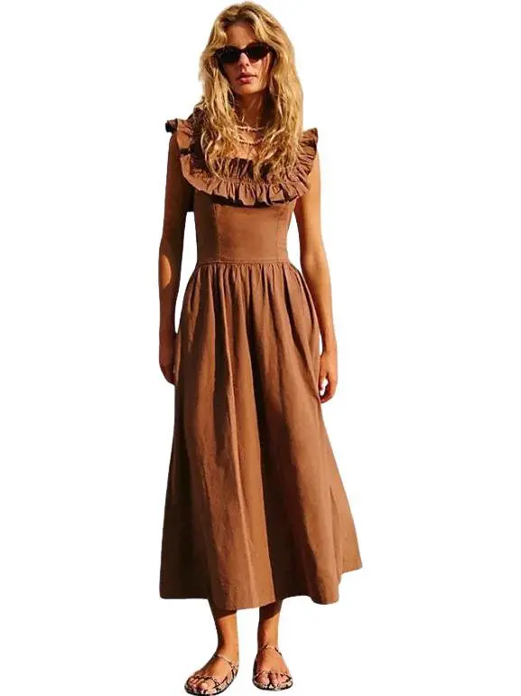 Free People Ruffle It Up Midi Dress - Brownie