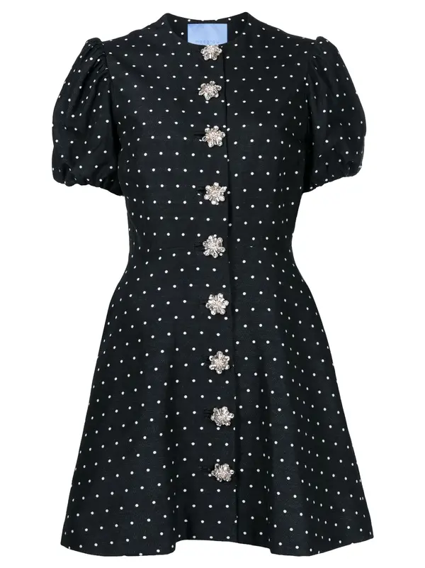 MACGRAW Sorbet Polka-dot Embroidered Dress - Black
