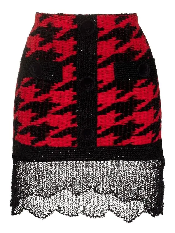 Balmain Houndstooth Knitted Miniskirt - Red
