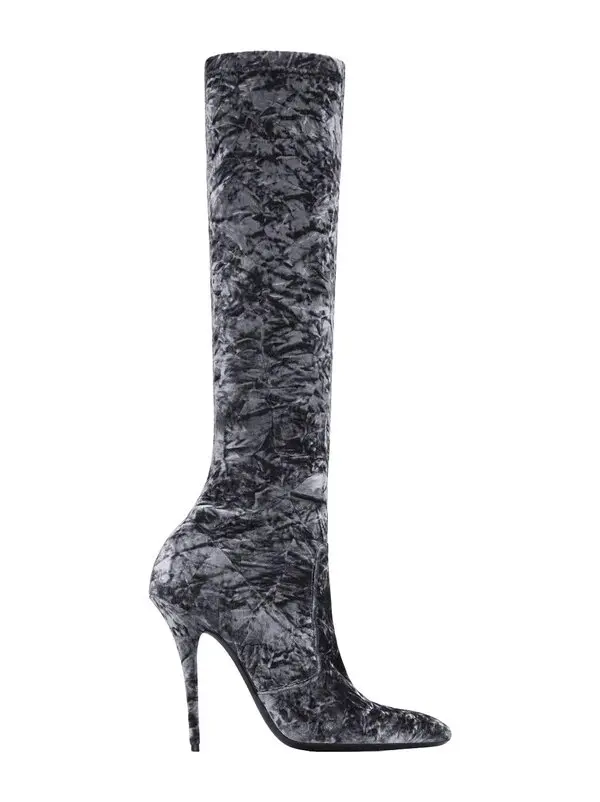 Saint Laurent Ella Velvet Knee-high Stiletto Boots - Grey