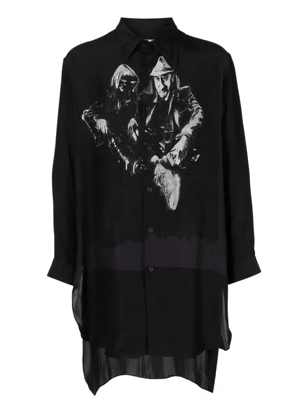Yohji Yamamoto Graphic-print Cotton Shirt - Black