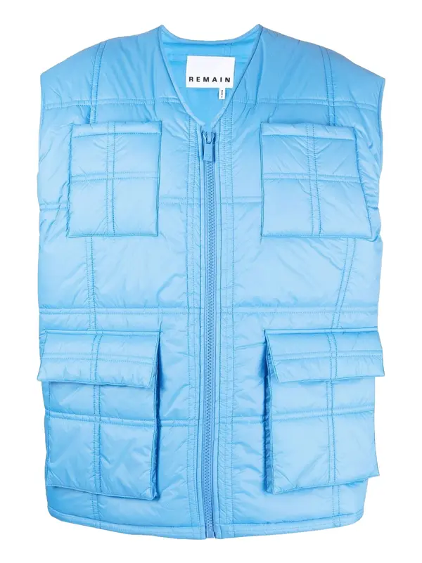 Remain Birger Christensen V-neck Quilted Gilet - Blue