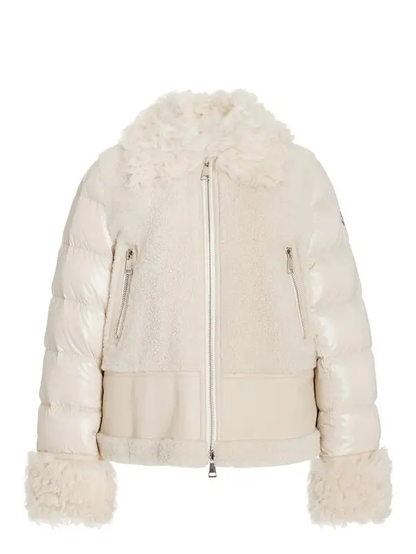 Moncler Gaillands Shearling-trimmed Leather Down Jacket - White