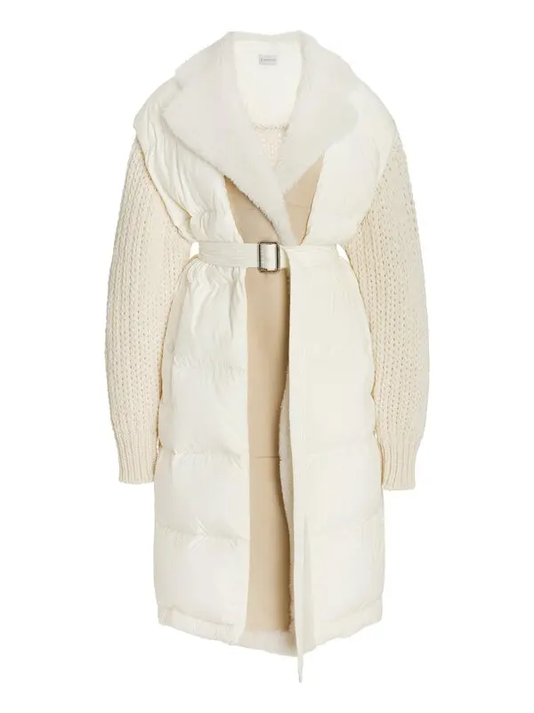 Moncler Shearling-trimmed Wool-blend Long Cardigan - White