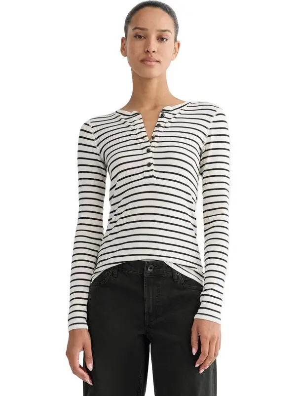 Everlane Luxe Rib Henley - Bone/black