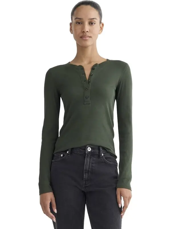 Everlane Luxe Rib Henley - Dark Forest