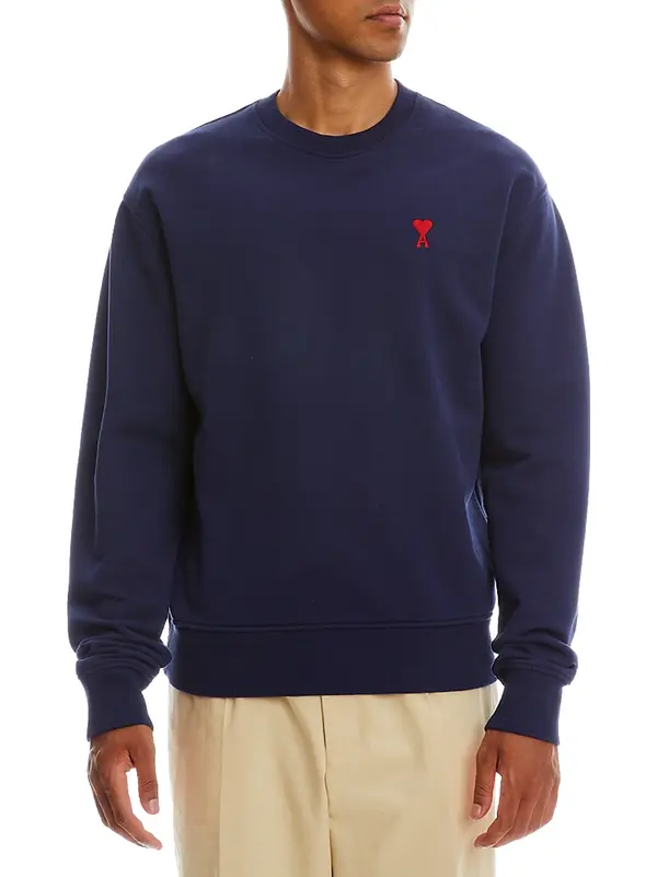 Ami Organic Cotton Logo Embroidered Crewneck Sweatshirt - Nautic Blue