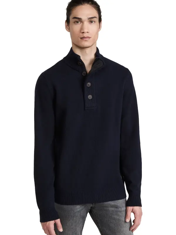 Barbour Elbow Patch Button Sweater - Navy