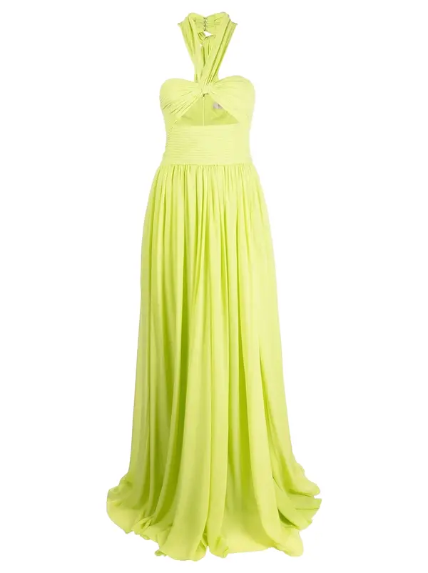 Elie Saab Halterneck Pleated Gown - Green
