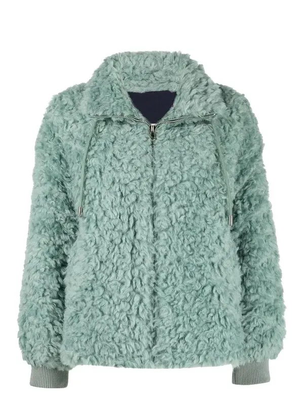 YVES SALOMON Shearling Drawstring Jacket - Green