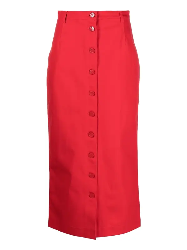 Raf Simons Buttoned-up Denim Midi Skirt - Red