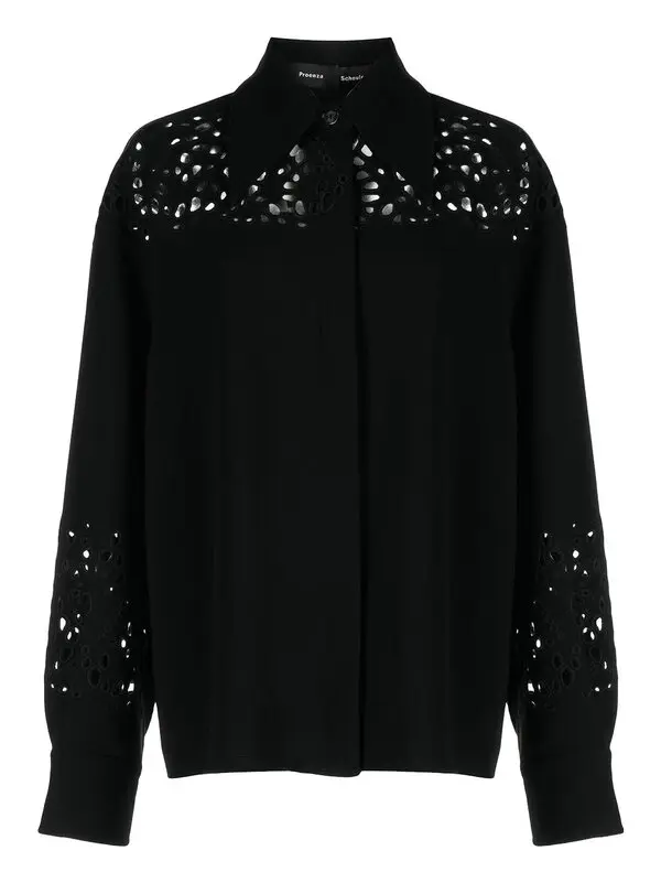 Proenza Schouler Broderie Anglaise Crepe Shirt - Black
