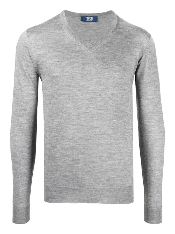 Fedeli Fine-knit V-neck Jumper - Grey