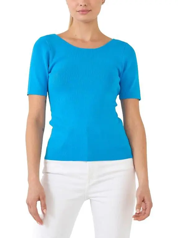 English Factory Twist Cutout Back Top - Sky Blue