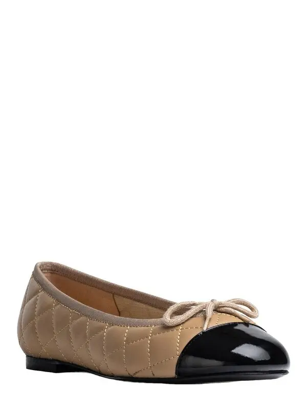 JON JOSEF Belle Quilted Ballerina Flat - Black/tan Combo