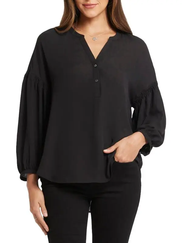 NYDJ Paulina Tie Dye Peasant Top - Black