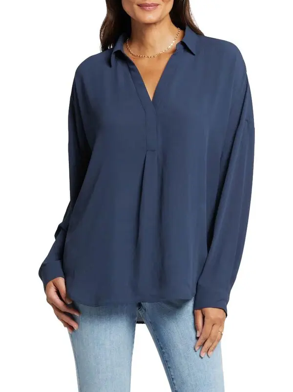 NYDJ Becky Recycled Polyester Georgette Blouse - Oxford Navy