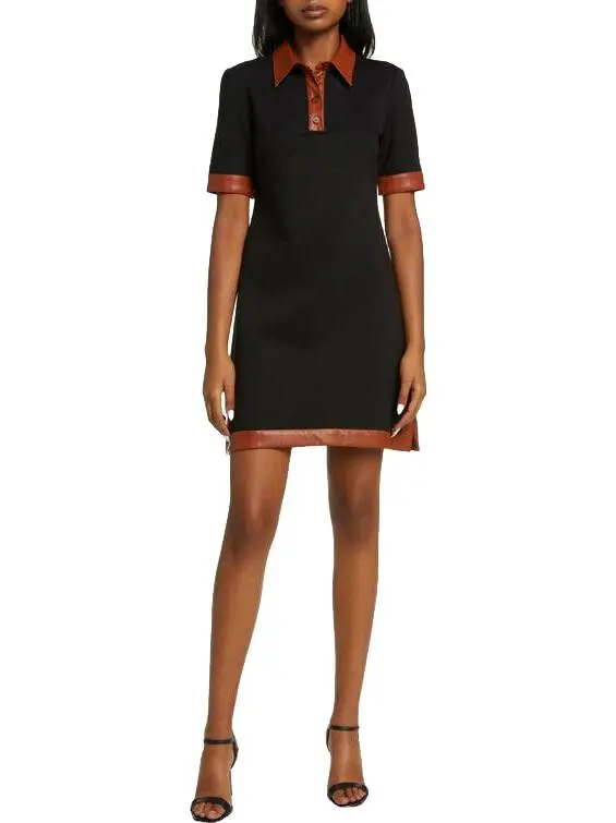 Eliza J Faux Leather Trim Shirtdress - Black
