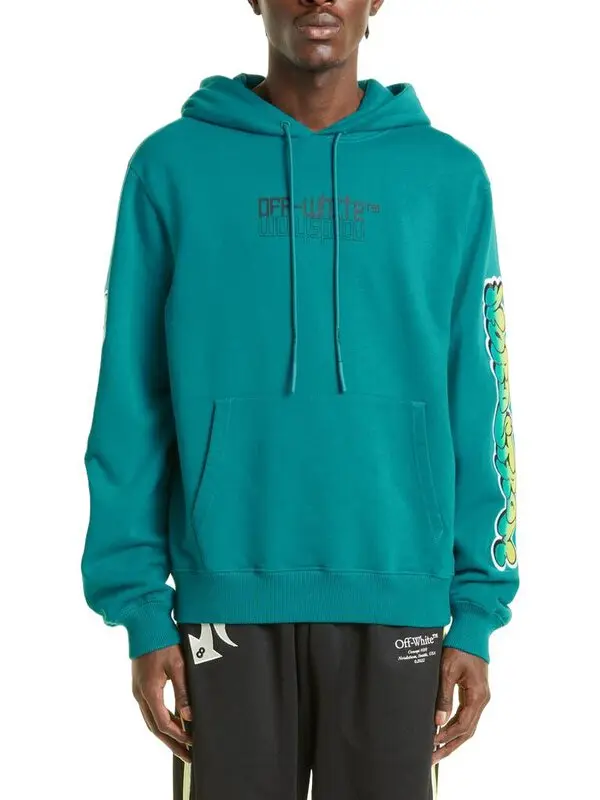 Off-White Gender Inclusive Graffiti Logo Cotton Hoodie - Petrol Blue
