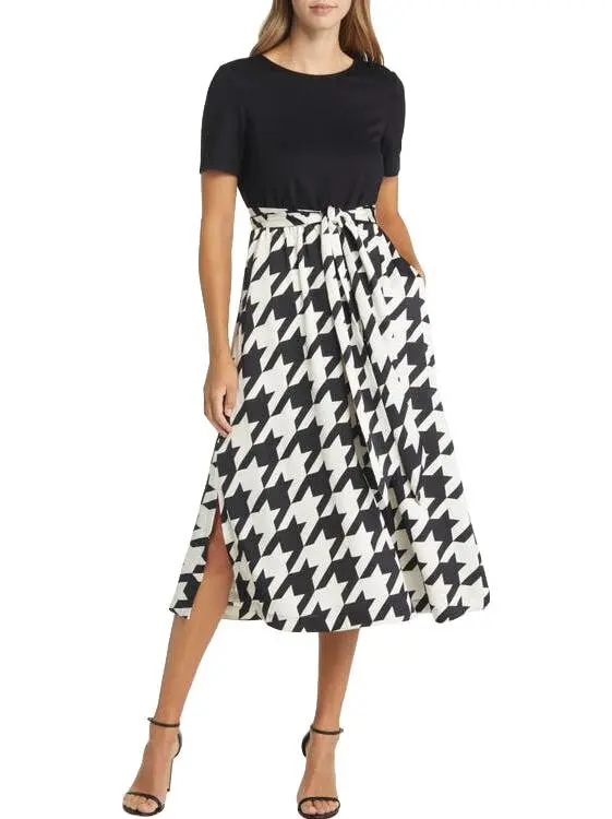 Anne Klein Houndstooth A-line Midi Dress - Anne Black/anne White