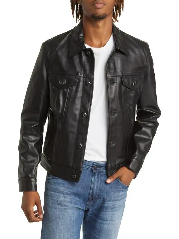 SCHOTT Naked Cowhide Leather Trucker Jacket - Black