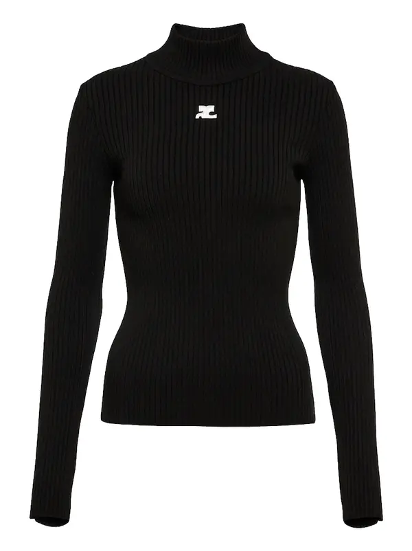 COURREGES Courrèges Logo Ribbed-knit Turtleneck Sweater - Black