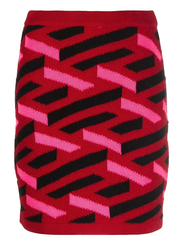 Versace Geometric Intarsia Knitted Skirt - Red
