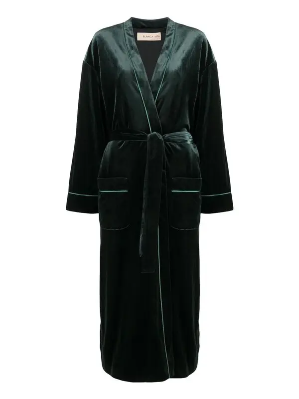 BLANCA VITA Velvet-effect Coat With Tie Waist - Green