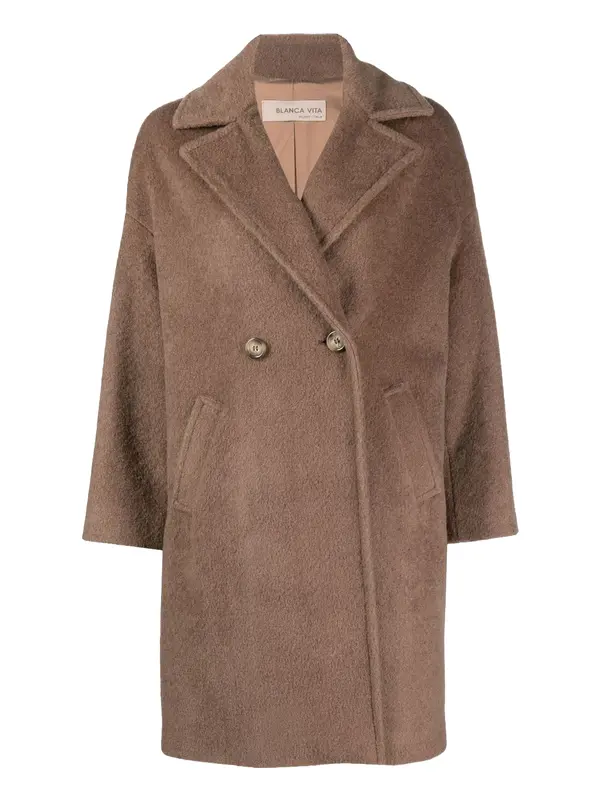 BLANCA VITA Tuia Textured Double-breasted Coat - Brown