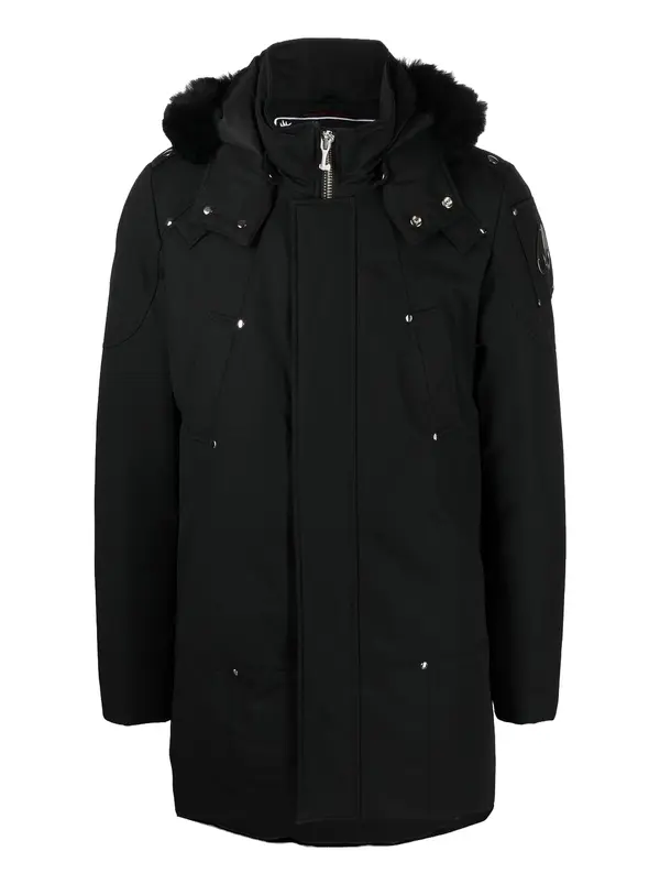 Moose Knuckles Shearling Collar Parka Coat - Black