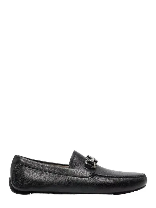 FERRAGAMO Gancini Pebbled-effect Loafers - Black