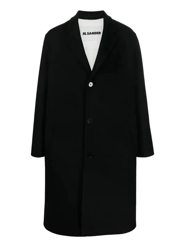 JIL SANDER Single-breasted Mid-length Coat - Black