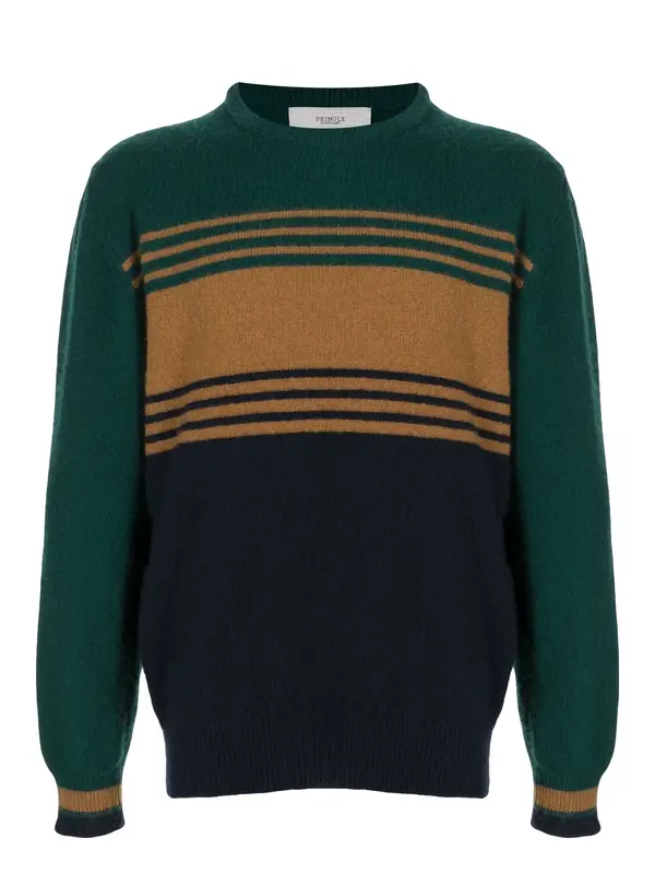 Pringle Of Scotland Striped Panelled Wool Jumper - Blue
