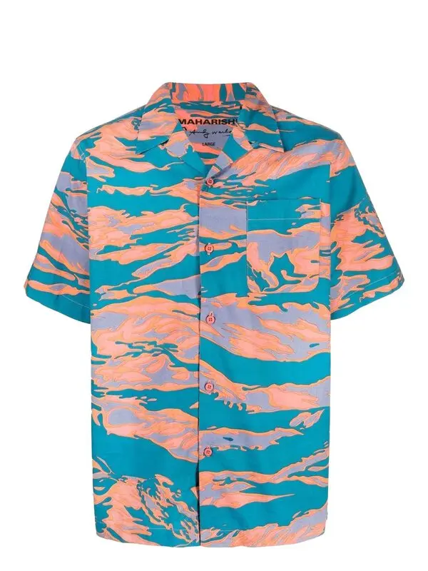 MAHARISHI Graphic-print Camp-collar Shirt - Orange