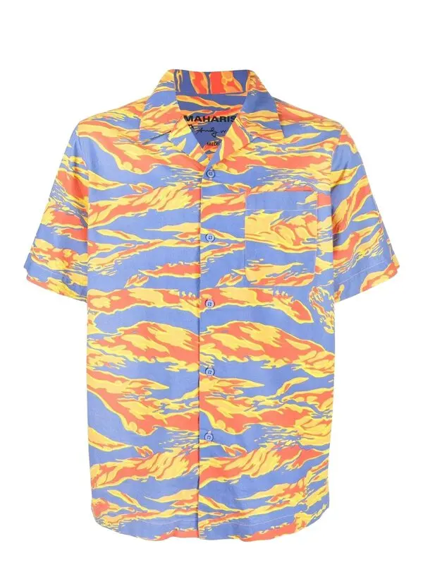 MAHARISHI Graphic-print Camp-collar Shirt - Blue