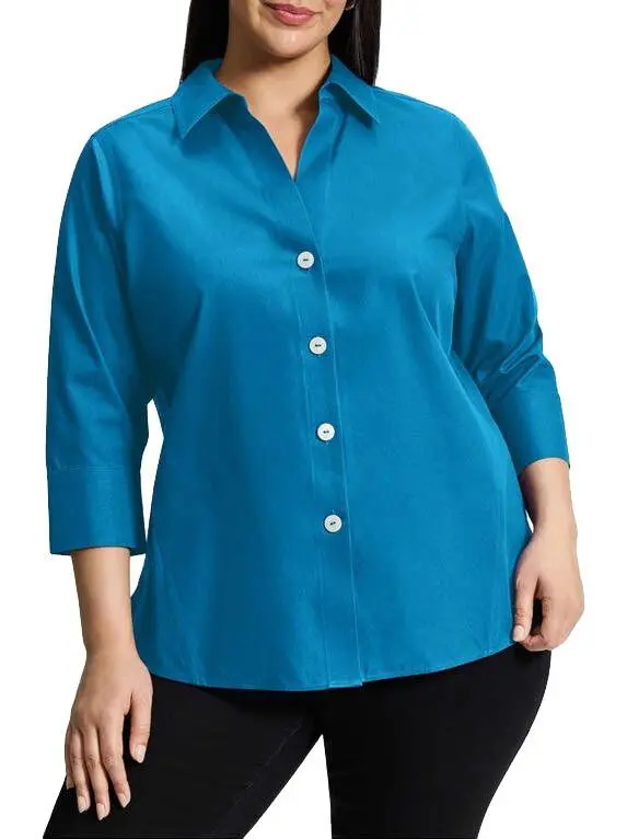 Foxcroft Non-iron Button-up Shirt - Teal Blue/ Green
