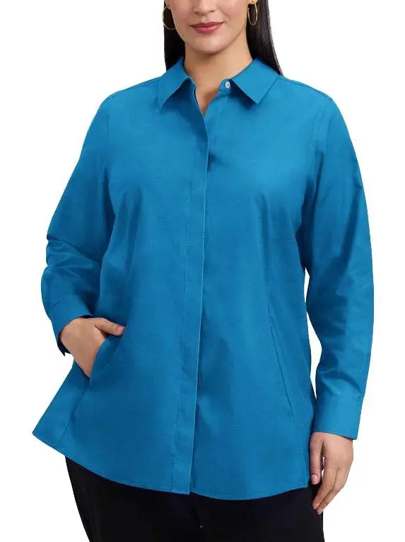 Foxcroft Cici Non-iron Tunic Blouse - Teal Blue/ Green