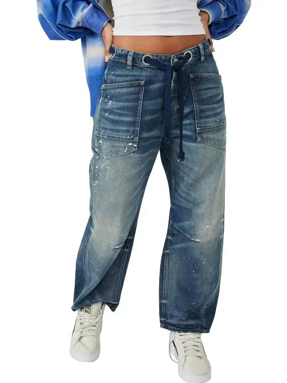 Free People We The Free Moxie Mid-rise Barrel Jeans - Timeless Blue