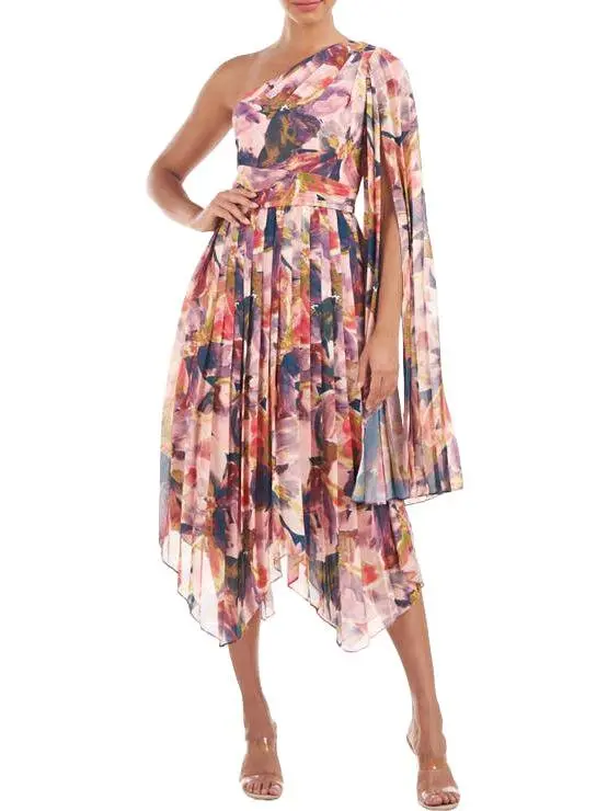 KAY UNGER Lilah Floral One-shoulder Chiffon Gown - Rosette Multi