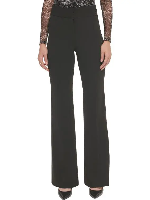Dkny High Waist Wide Leg Career Pants - Black