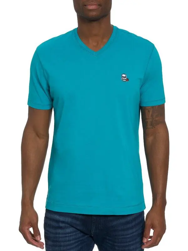 Robert Graham Eye Of The Skull Short Sleeve V-neck T-shirt - Teal