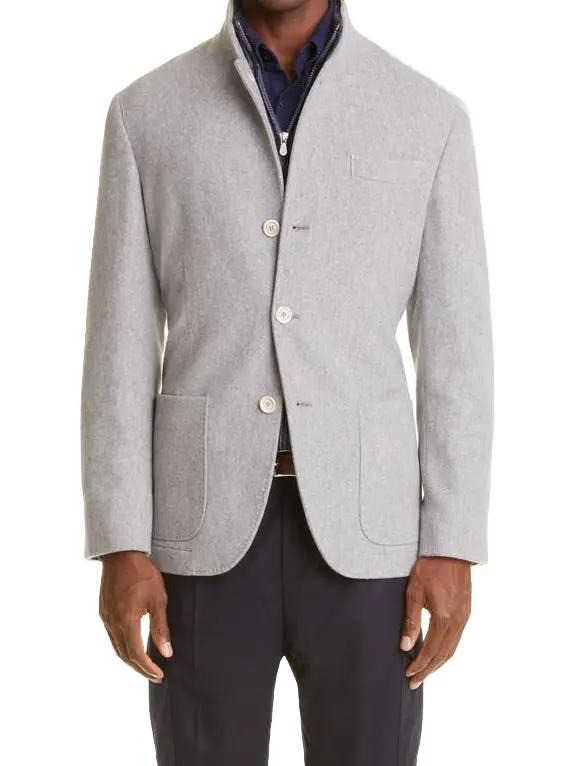 Brunello Cucinelli Patch Pocket Cashmere Jacket - C2148-pearl Grey