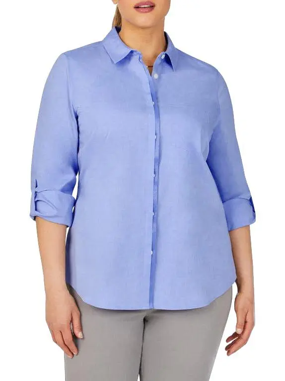 Foxcroft Charlie Roll-tab Non-iron Cotton Shirt - Iris Bloom