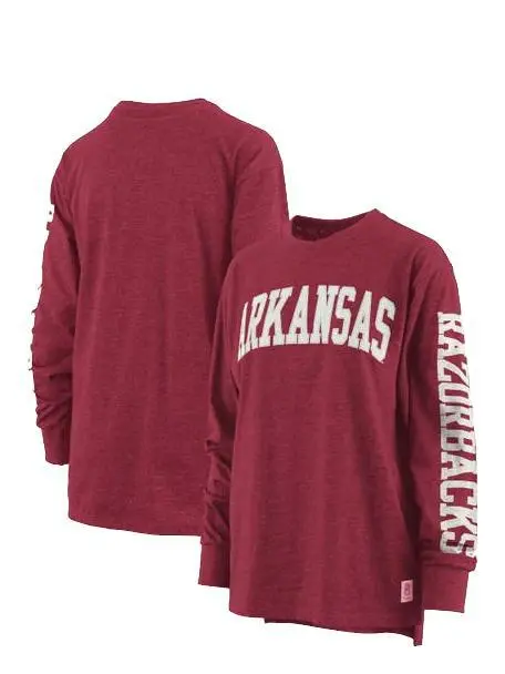 PRESSBOX Heathered Arkansas Razorbacks Long Sleeve T-shirt - Cardinal
