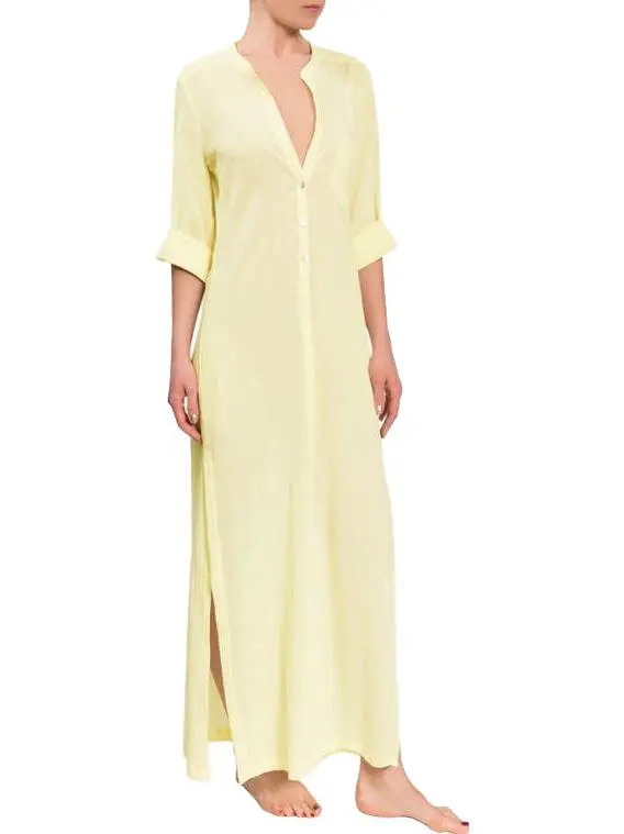 EVERYDAY RITUAL Plunge V-neck Cotton Caftan - Limoncello