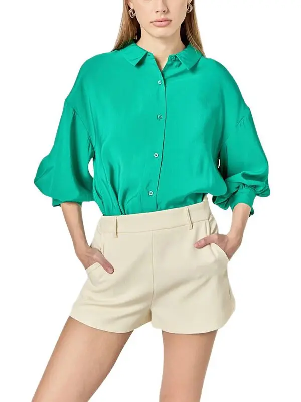 English Factory Balloon Sleeve Button-up Shirt - Kelly Green