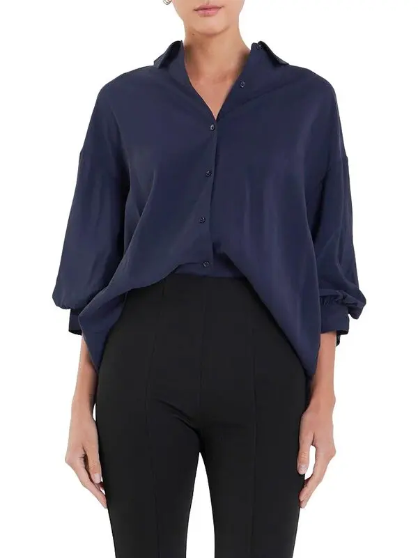 English Factory Balloon Sleeve Button-up Shirt - Navy