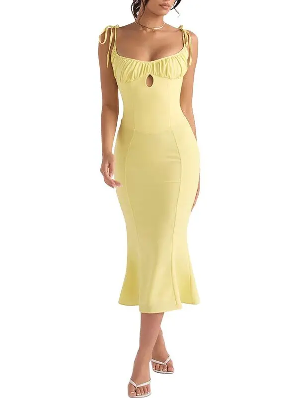 House Of Cb Soren Keyhole Cutout Mermaid Midi Dress - Buttercup